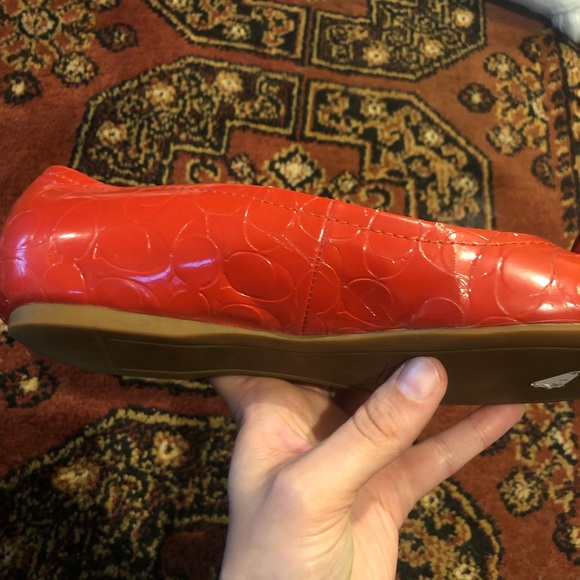 Coach | Shoes | Coach Red Flats With Silver Heart Hardware 85 | Poshmark